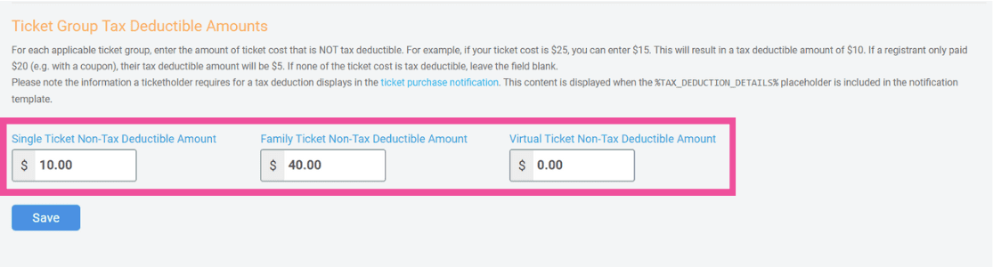 Ticket Events for Nonprofits: Set Tax Deductible Amounts - TicketSignup