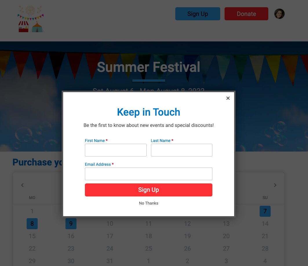 Email Capture Popup for Ticket Events - TicketSignup