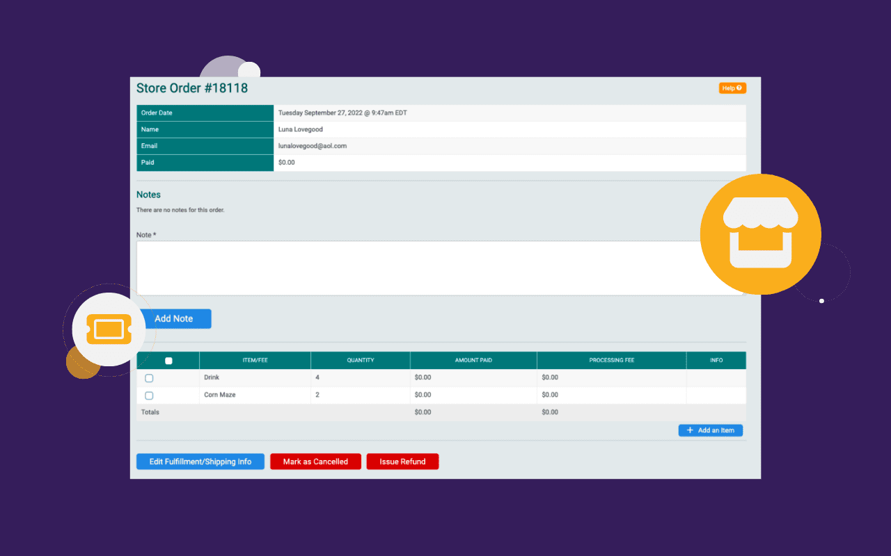 Manage Store Orders Associated with a Ticket Purchase - TicketSignup