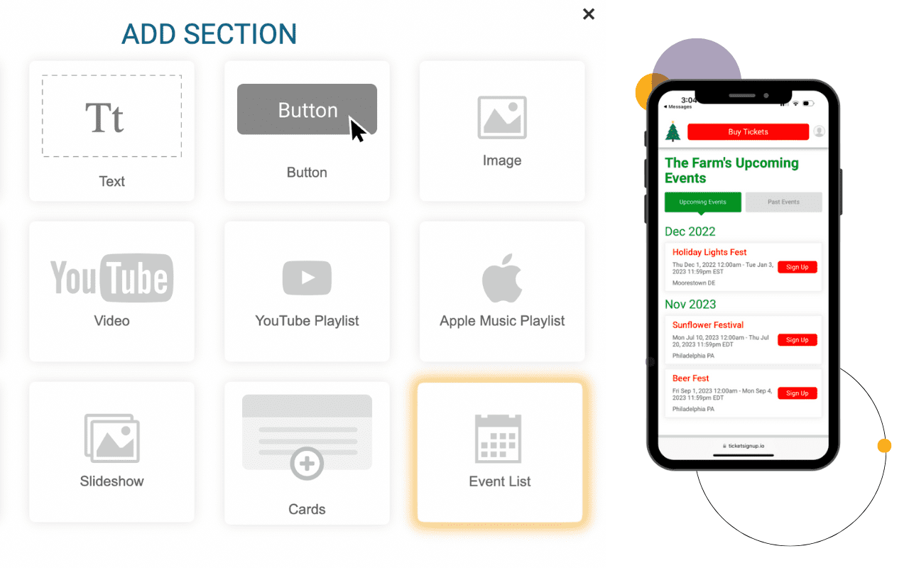 Event List for Ticket Websites - TicketSignup