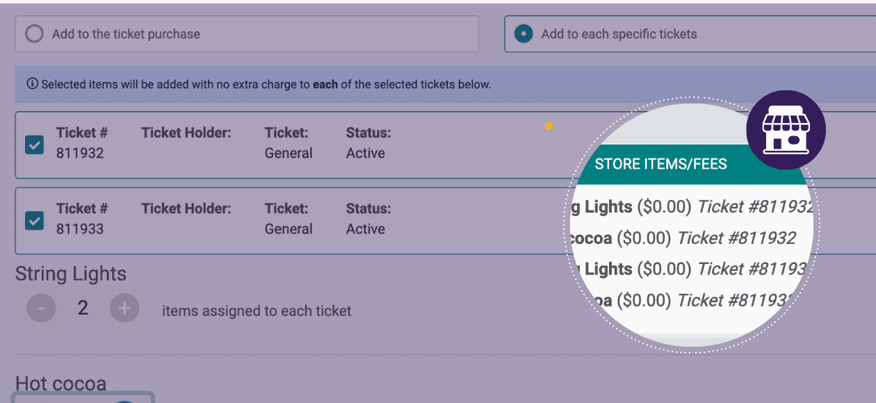 Add Store Items to Individual Tickets - TicketSignup
