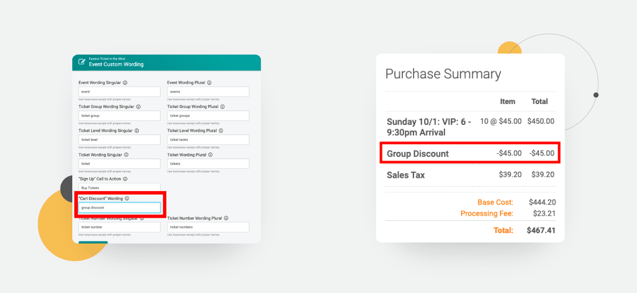 Custom Wording for Cart Discount - TicketSignup