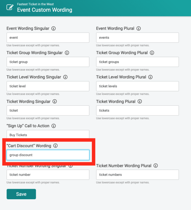 Custom Wording for Cart Discount - TicketSignup