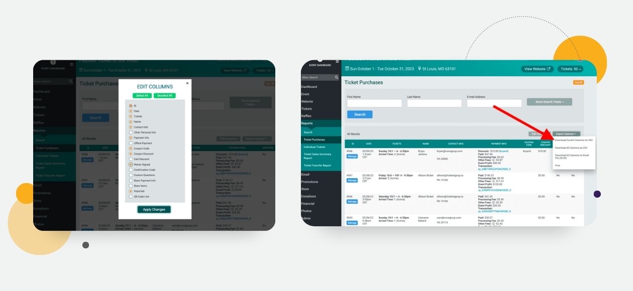 Export Visible Columns On Ticket Reports Ticketsignup