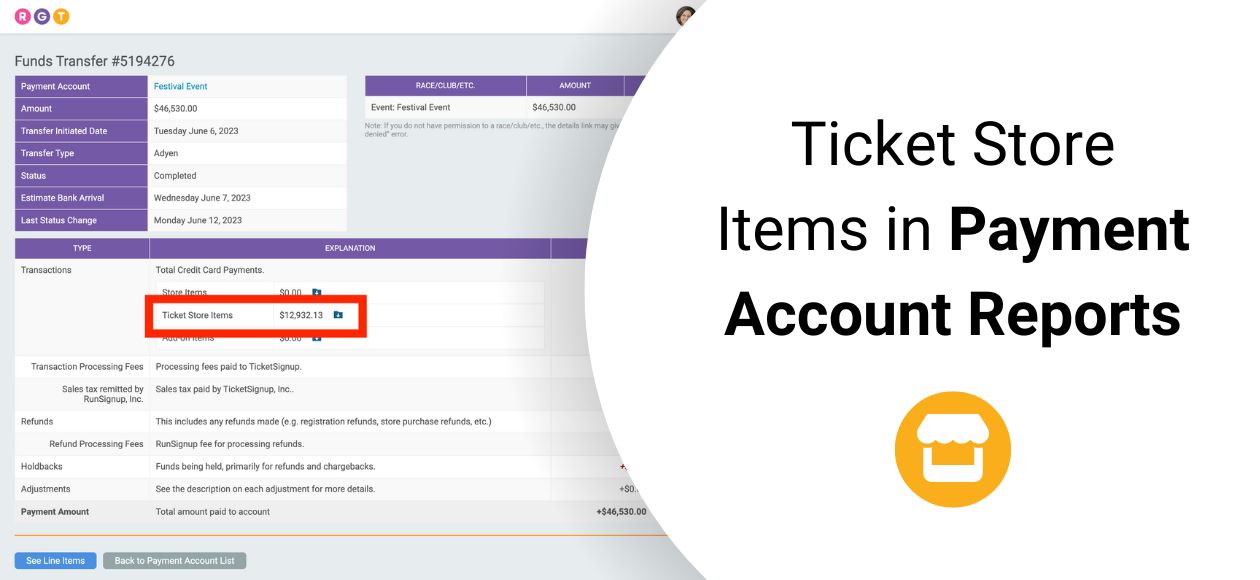 Ticket Store Items in Payment Account Reports - TicketSignup
