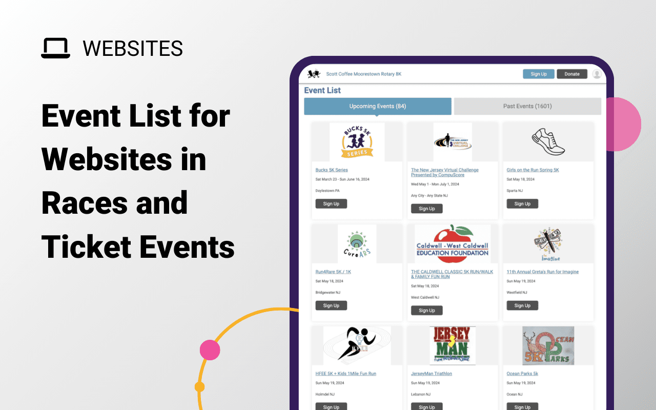 Event List for Website in Races and Ticket Events - TicketSignup