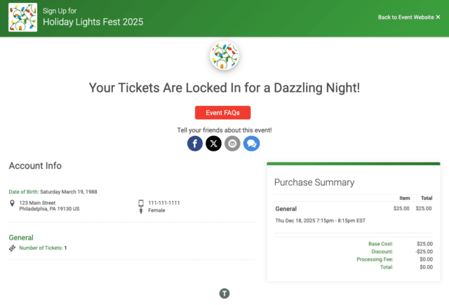 Custom Ticket Purchase Confirmation Page Settings - TicketSignup