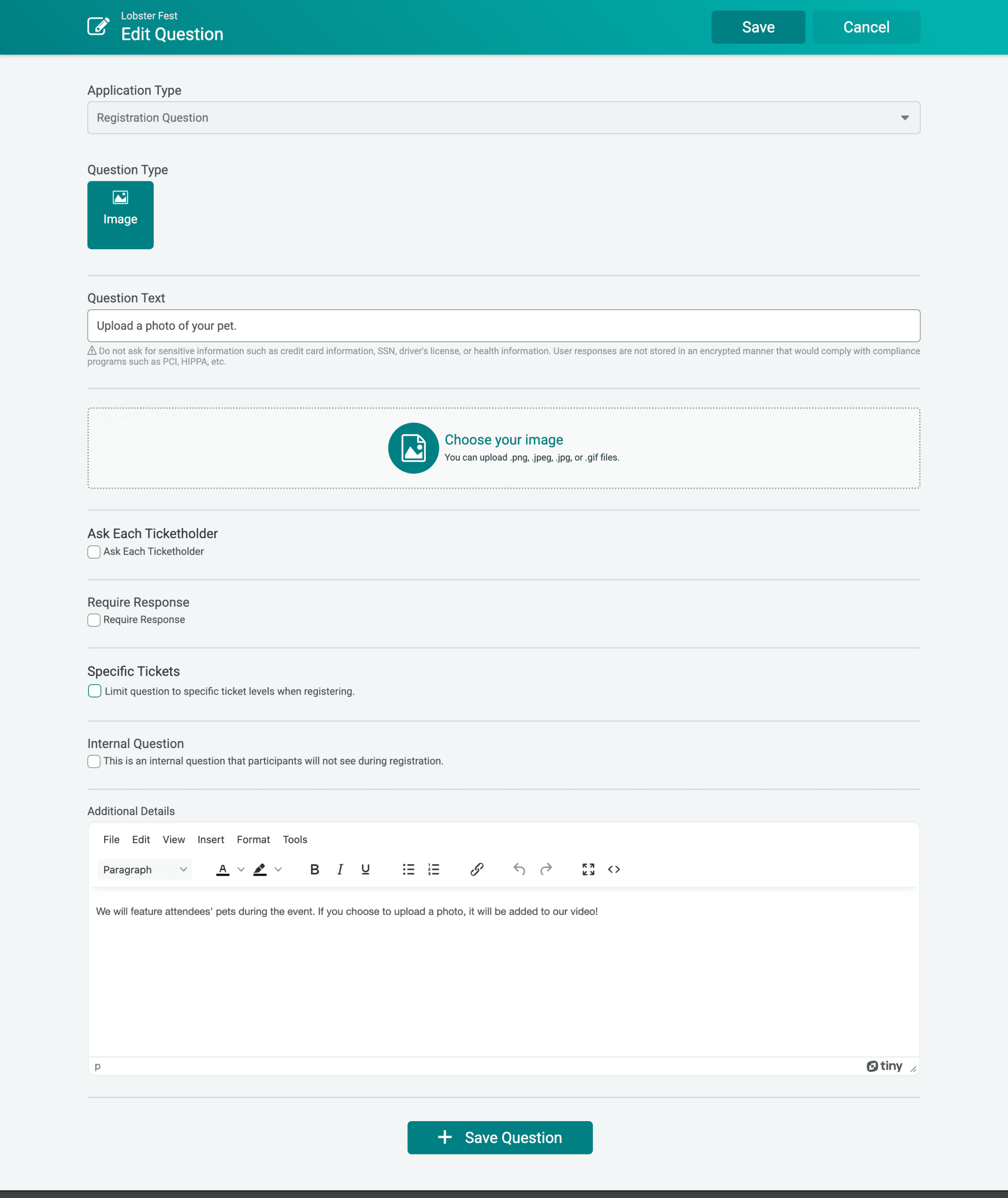 Image Upload for Questions - TicketSignup