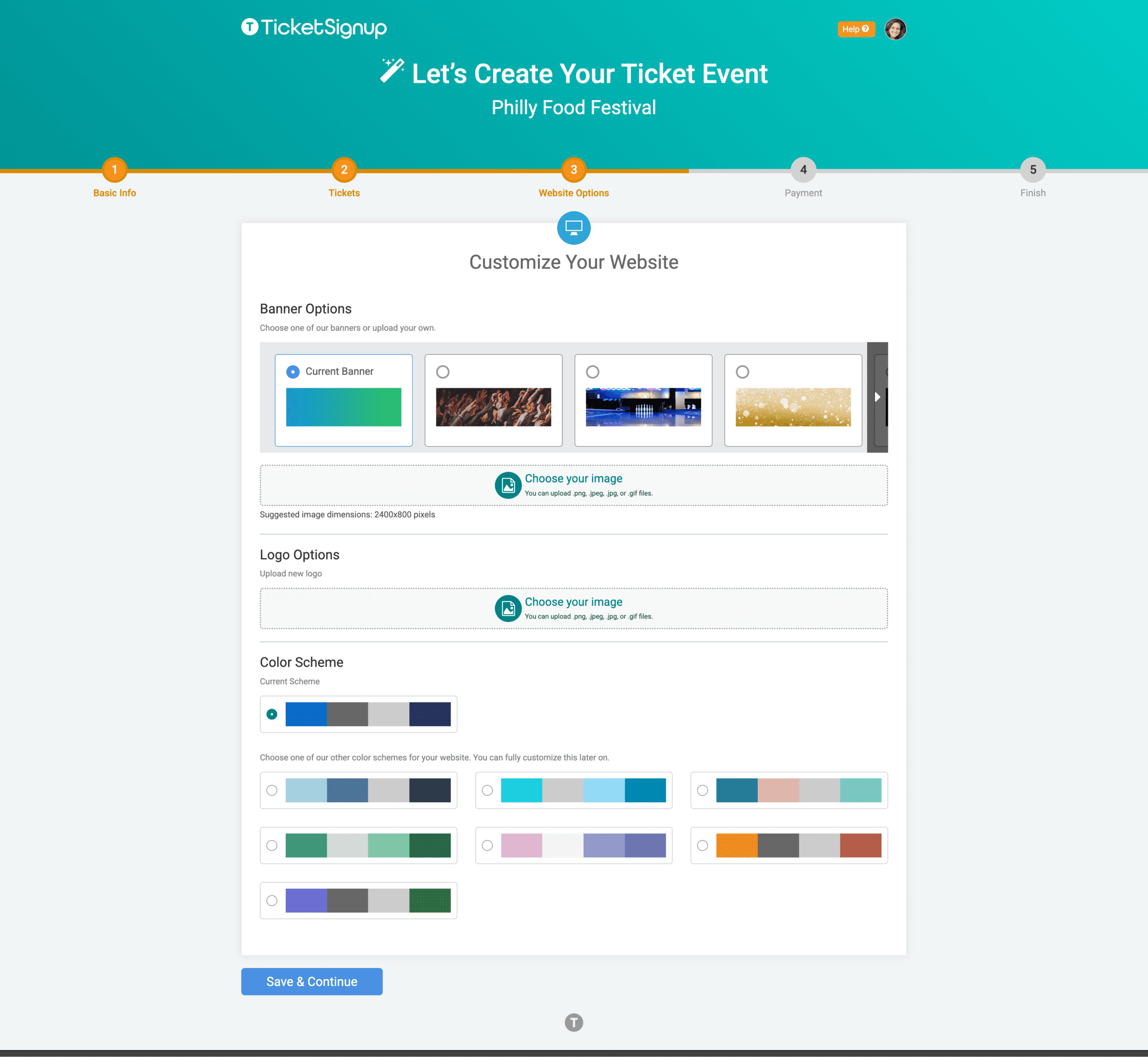 Website Options for Ticket Event Wizard - TicketSignup
